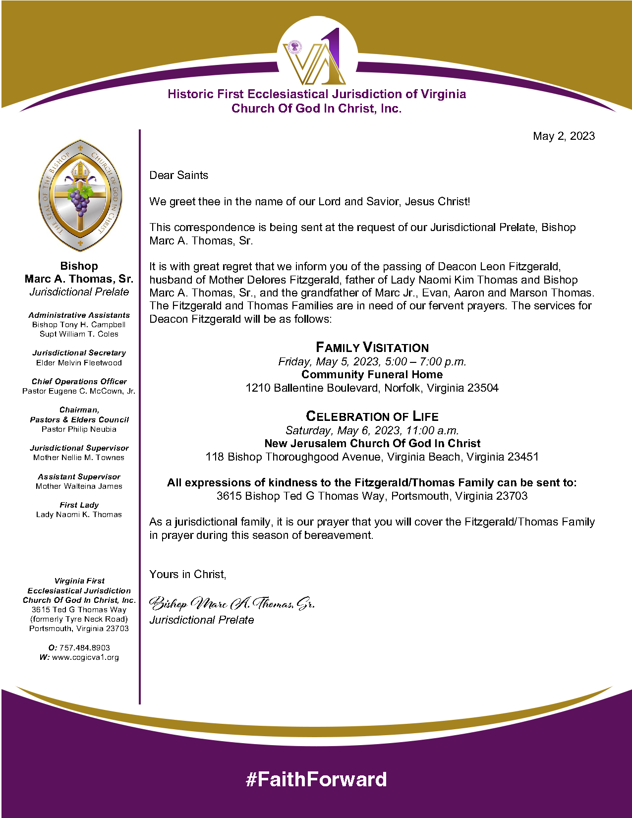 Announcement of the Passing of Deacon Leon Fitzgerald – Historic First ...